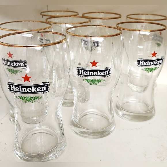Heineken | Other | Set Of Eight Red Star Heineken Gold Rim Tulip Pub ...